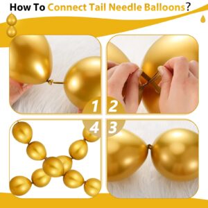 80 Pieces Needle Tail Balloons Latex Link Balloons Linking Needle Tail Balloons for Birthday Party Wedding Anniversary Graduation Arch Party Decorations (Gold,10 Inches)