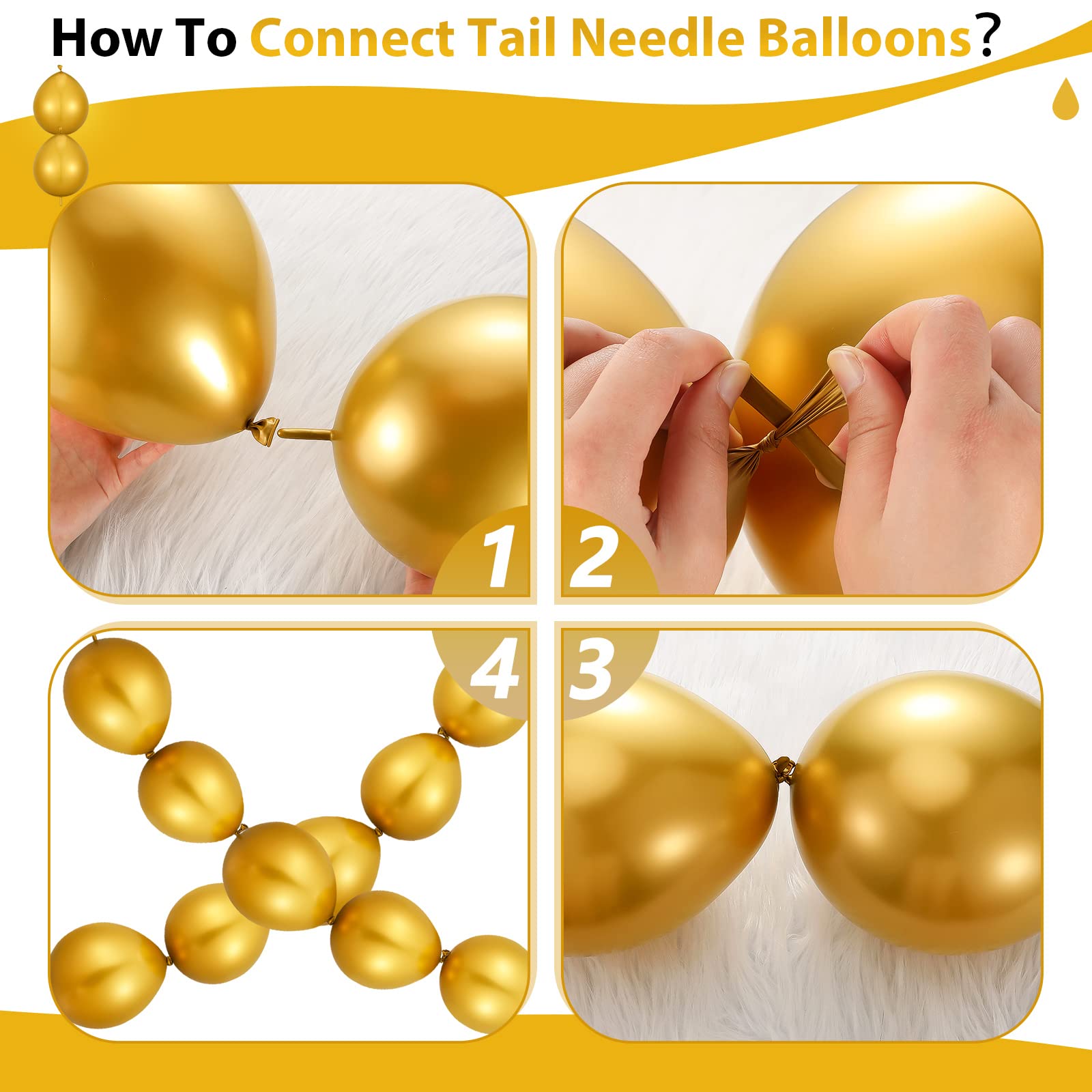 80 Pieces Needle Tail Balloons Latex Link Balloons Linking Needle Tail Balloons for Birthday Party Wedding Anniversary Graduation Arch Party Decorations (Gold,10 Inches)