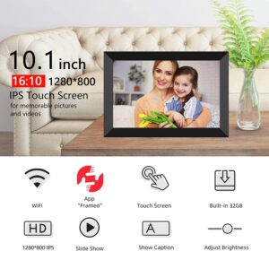 FRAMEO Digital Photo Frame 10.1 Inch, 1 Piece Smart WiFi Digital Picture Frame, Touch Screen Display, 32GB Storage Auto-Rotate Easy Share Photos or Videos in Frameo App from Anywhere Living Room Decor