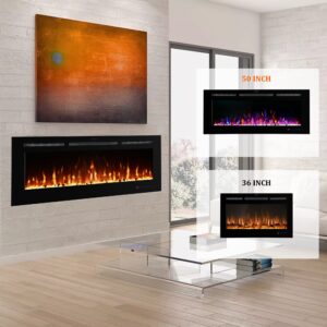 Dreamflame 84 inch Recessed Electric Fireplace,Low Noise in Wall Fireplace Inserts with Heater,Realistic Adjustable Flame with Logs & Crystals,Thermostat, 750/1500W,Home Decor,Black