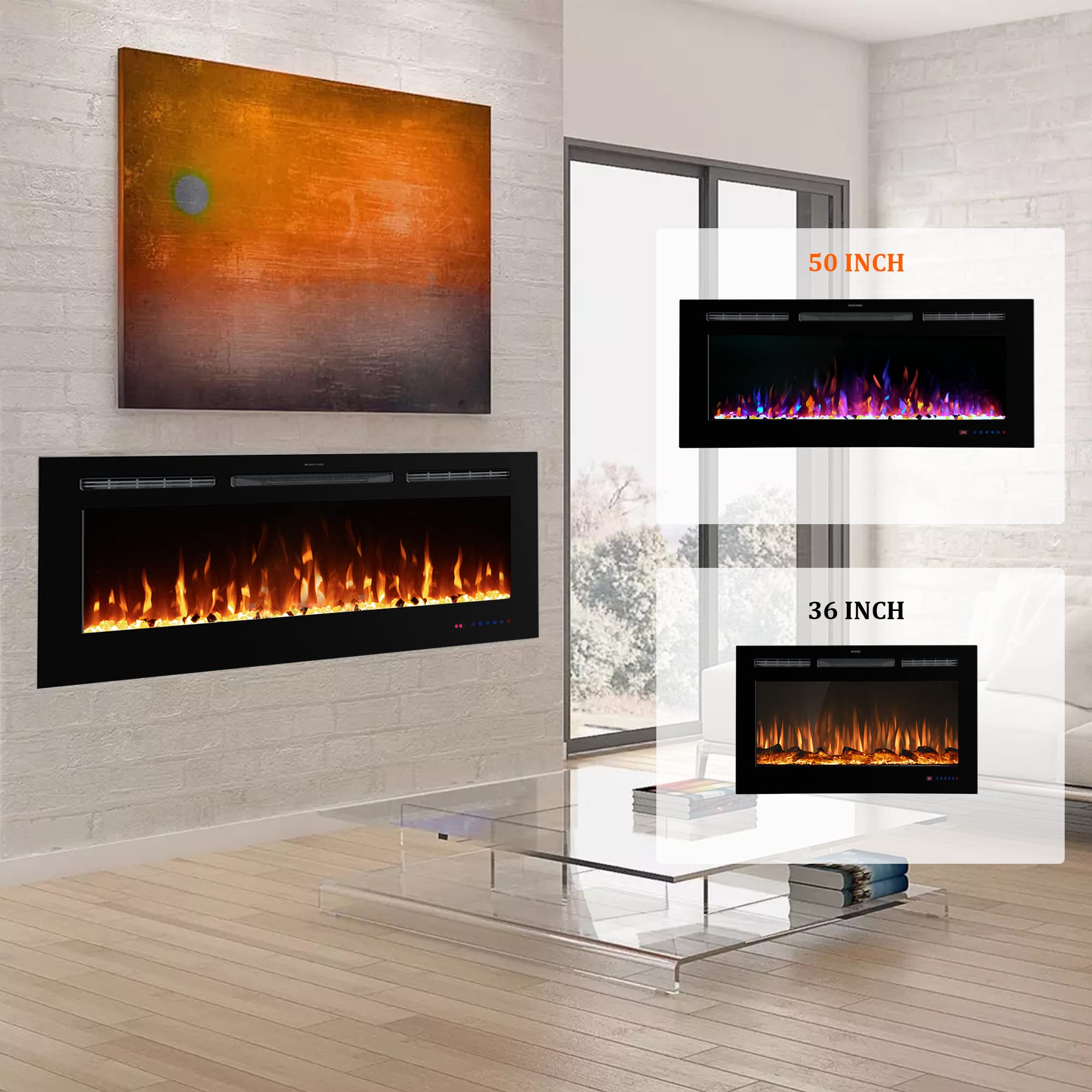 Dreamflame 84 inch Recessed Electric Fireplace,Low Noise in Wall Fireplace Inserts with Heater,Realistic Adjustable Flame with Logs & Crystals,Thermostat, 750/1500W,Home Decor,Black