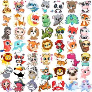 yezunir 50 pcs 3d cute animals temporary tattoos for kids girls boys, cartoon animals lion dog cat zoo fake tattoo sticker children toddler birthday gifts, teens tatoos party favors sets supplies