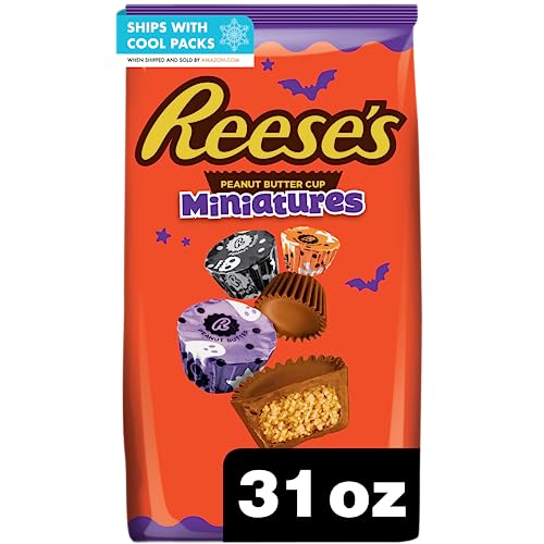 REESE'S Miniatures Milk Chocolate Peanut Butter Cups, Halloween Candy Bulk Bag, 31 oz