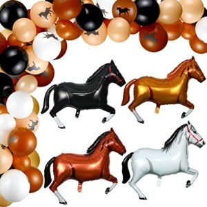 zhanmai 100 pieces horse balloons cowboy party decorations 40 inches horse shaped foil balloon latex balloons horse themed garland arch kit for birthday baby shower(brown, cowboy)