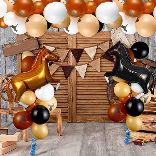 Zhanmai 100 Pieces Horse Balloons Cowboy Party Decorations 40 Inches Horse Shaped Foil Balloon Latex Balloons Horse Themed Garland Arch Kit for Birthday Baby Shower(Brown, Cowboy)