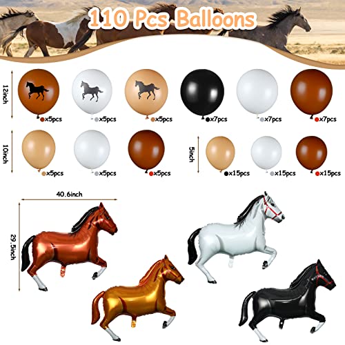 Zhanmai 100 Pieces Horse Balloons Cowboy Party Decorations 40 Inches Horse Shaped Foil Balloon Latex Balloons Horse Themed Garland Arch Kit for Birthday Baby Shower(Brown, Cowboy)