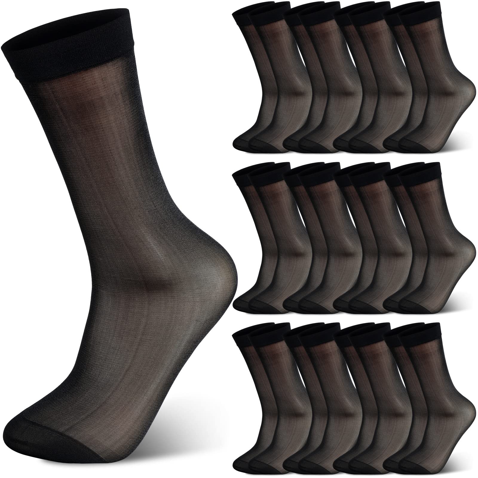 JenPen Men's 12 Pairs Extra Thin Soft Sheer Business Summer Man Breathable Dry Fit Crew Calf Socks Dress, Black, One Size