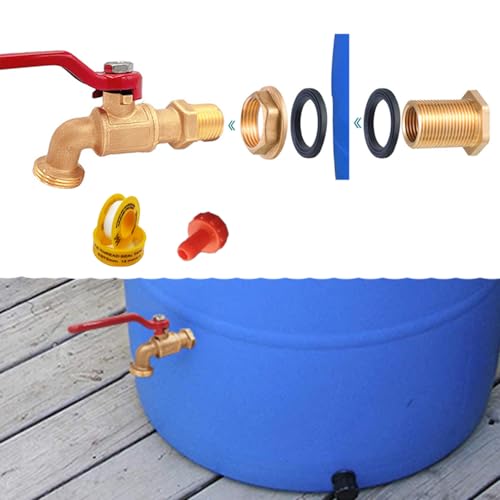 Brass Spigot Rain Barrel Faucet Kit for Rain Water Barrel, Water Tanks, Tubs, Pools etc