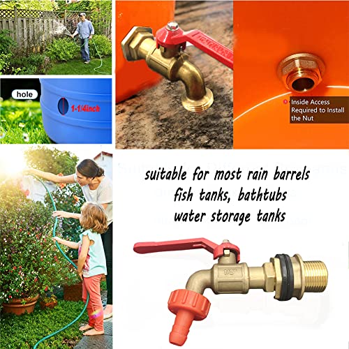 Brass Spigot Rain Barrel Faucet Kit for Rain Water Barrel, Water Tanks, Tubs, Pools etc