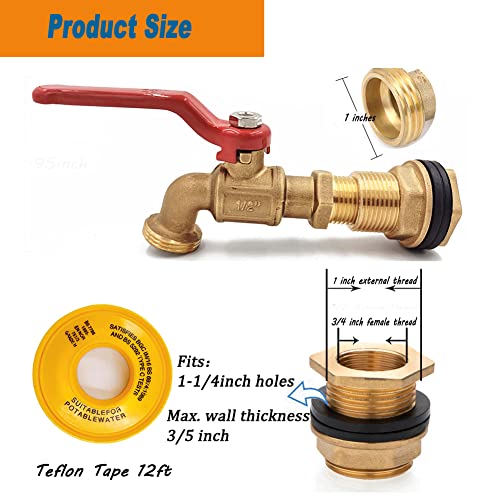 Brass Spigot Rain Barrel Faucet Kit for Rain Water Barrel, Water Tanks, Tubs, Pools etc