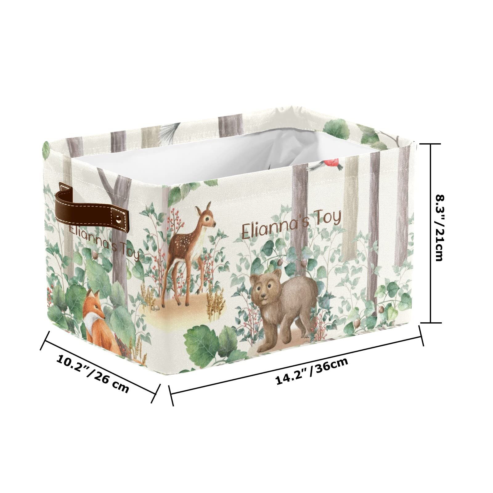 Joyestore Woodland Bear Deer Fox Personalized Storage Bins Baskets Cubes Organizer with Handle for Shelves Closet Nursery Toy 1 Pack