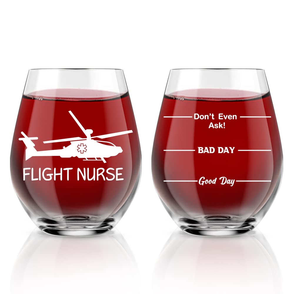 AGMDESIGN Funny Two Sided Good Day Bad Day Don't Even Ask Flight Nurse Wine Glass, Gift for Doctor, Nurse, Assistant, Pilot, Flight Attendant, Students, Graduation Gifts for Men Women