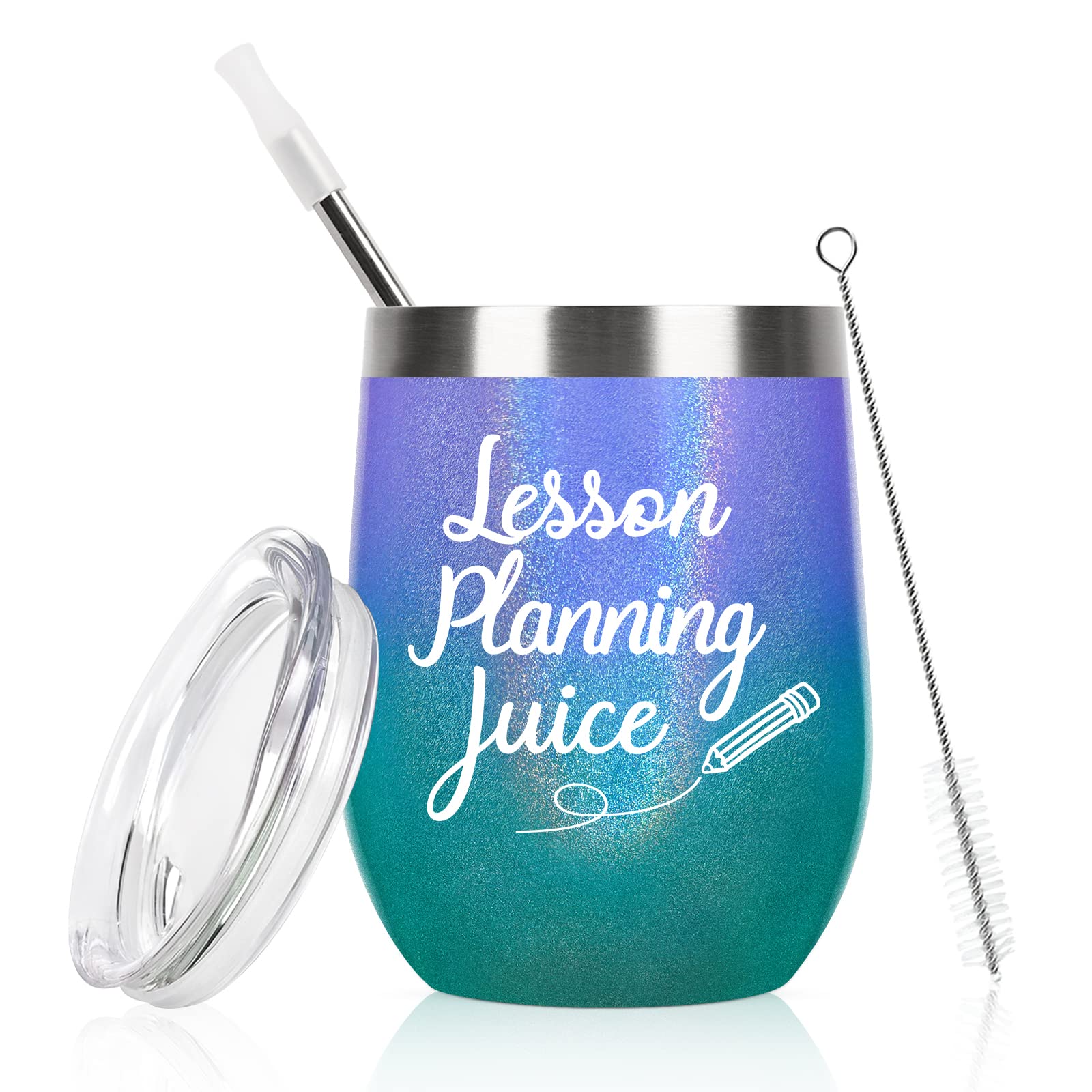 Cpskup Teacher Appreciation Gifts for Women, Lesson Planning Juice Stainless Steel Wine Tumbler, Teacher Gifts Teacher Christmas Gifts for Women, Retirement Birthday Gifts for Teacher 12oz Gradient