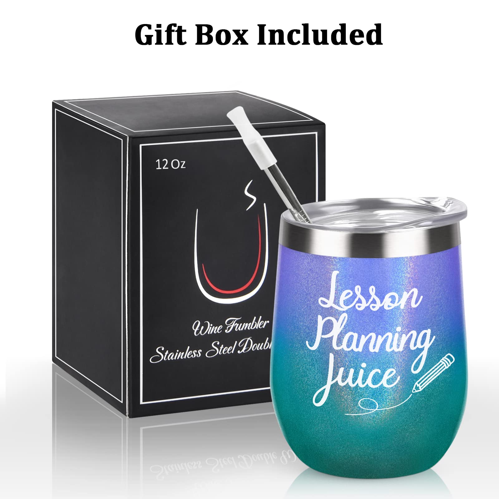 Cpskup Teacher Appreciation Gifts for Women, Lesson Planning Juice Stainless Steel Wine Tumbler, Teacher Gifts Teacher Christmas Gifts for Women, Retirement Birthday Gifts for Teacher 12oz Gradient