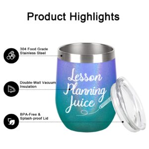 Cpskup Teacher Appreciation Gifts for Women, Lesson Planning Juice Stainless Steel Wine Tumbler, Teacher Gifts Teacher Christmas Gifts for Women, Retirement Birthday Gifts for Teacher 12oz Gradient