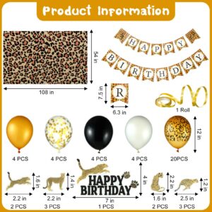 51 Pieces Cheetah Birthday Decorations Including Cheetah Birthday Banner Cheetah Theme Balloons Leopard Cake Topper Safari Animal Print Tablecloth and Ribbon for Party Boy Girl Baby Shower Supplies