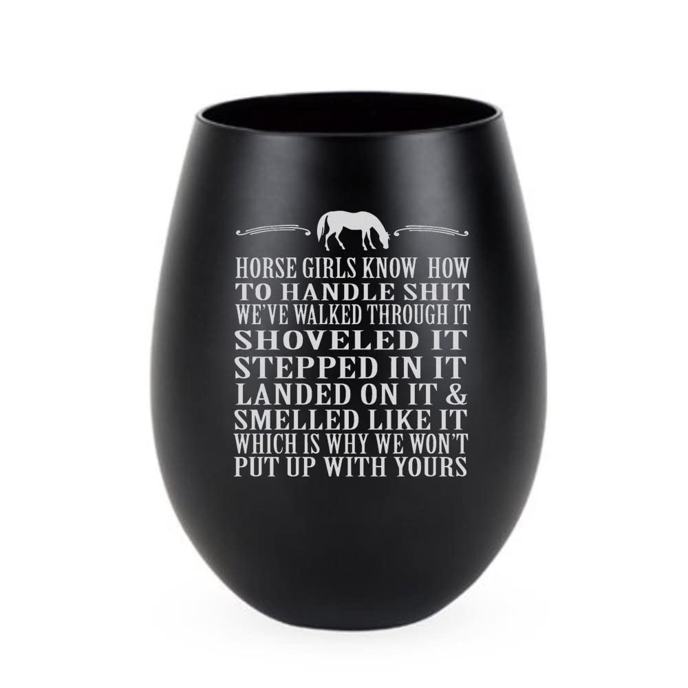 Valentines Day Gifts for Horse Mom, Horse Stemless Engraved Wine Glass, Horse Gift