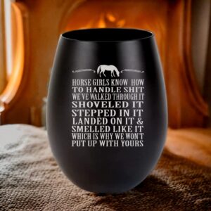 Valentines Day Gifts for Horse Mom, Horse Stemless Engraved Wine Glass, Horse Gift