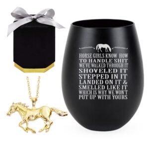 Valentines Day Gifts for Horse Mom, Horse Stemless Engraved Wine Glass, Horse Gift