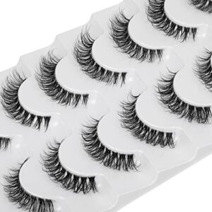 jimire demi-wispies faux mink eyelashes with clear band russian strip lashes fluffy natural look wispy light 13mm short false eyelashes invisible small 3d fake lashs pack 7 pairs