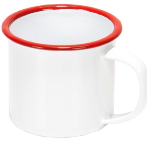 Red Co. Set of 6 Enamelware Metal Small Classic 5 Oz Round Coffee and Tea Mug with Handle, Solid White/Red Rim