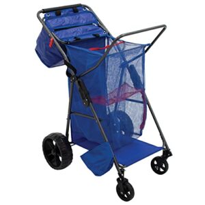 rio brands wonder wheeler deluxe beach utility foldable cart with removable storage tote, blue