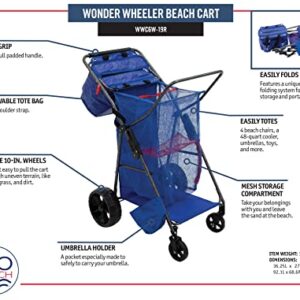 Rio Brands Wonder Wheeler Deluxe Beach Utility Foldable Cart with Removable Storage Tote, Blue