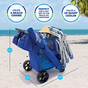 Rio Brands Wonder Wheeler Deluxe Beach Utility Foldable Cart with Removable Storage Tote, Blue