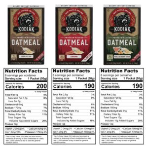 Kodiak Cakes Instant Oatmeal Packets - High Protein - 100% Whole Grains Breakfast Food - Maple & Brown Sugar, Cinnamon, & Chocolate Chip (24 Packets)