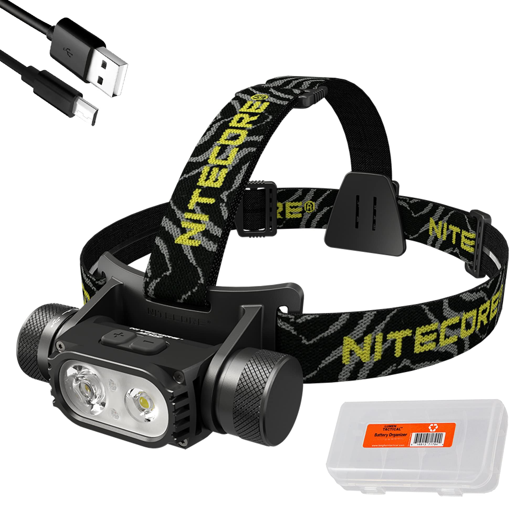 Nitecore HC68 Focusable Headlamp, 2000 Lumen USB-C Rechargeable with Battery, White and Red Light and LumenTac Organizer