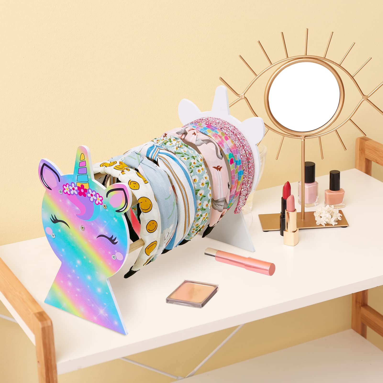 Basumee Girls Headband Holder Organizer Hair Hoop Headband Display Stand Unicorn Hairband Stand Organizer Headband Storage Home Room Decors for Girls, Rainbow