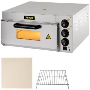 vevor commercial pizza oven countertop, 14" single deck layer, 110v 1300w stainless steel electric pizza oven with stone and shelf, multipurpose indoor pizza maker for restaurant home pretzels baked