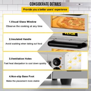 VEVOR Commercial Pizza Oven Countertop, 14" Single Deck Layer, 110V 1300W Stainless Steel Electric Pizza Oven with Stone and Shelf, Multipurpose Indoor Pizza Maker for Restaurant Home Pretzels Baked