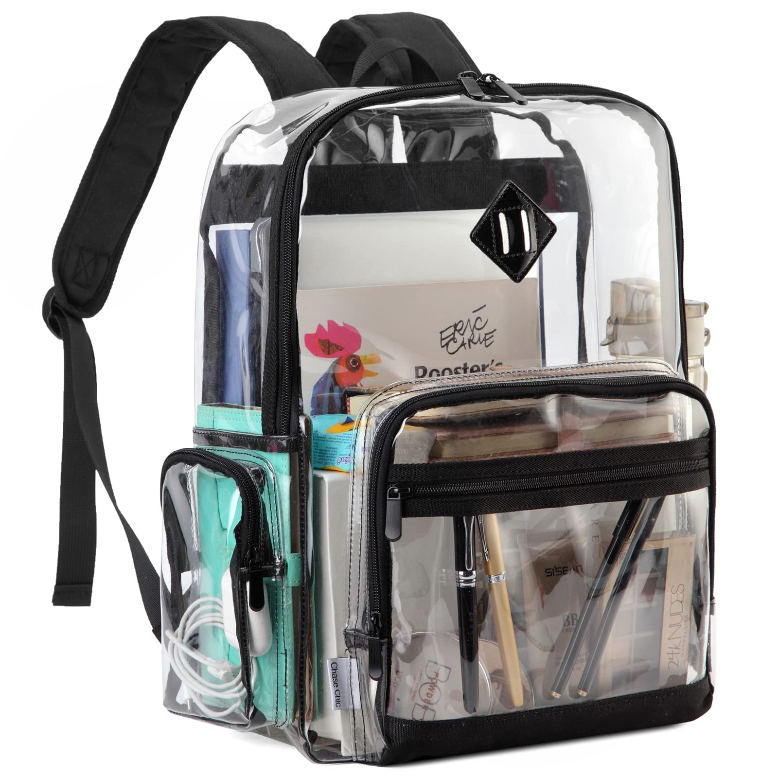 Chase Chic Clear Backpack Stadium Approved Transparent School Backpack Large Heavy Duty See Through Daypack for School Work Travel