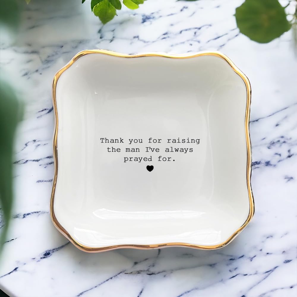 BAT TRANG Ceramic Jewelry Tray - Thank You For Raising The Man I've Always Prayed For Dish - Mother of The Groom Gifts From Bride - Mother In Law Gifts - Mother Of Groom Gifts