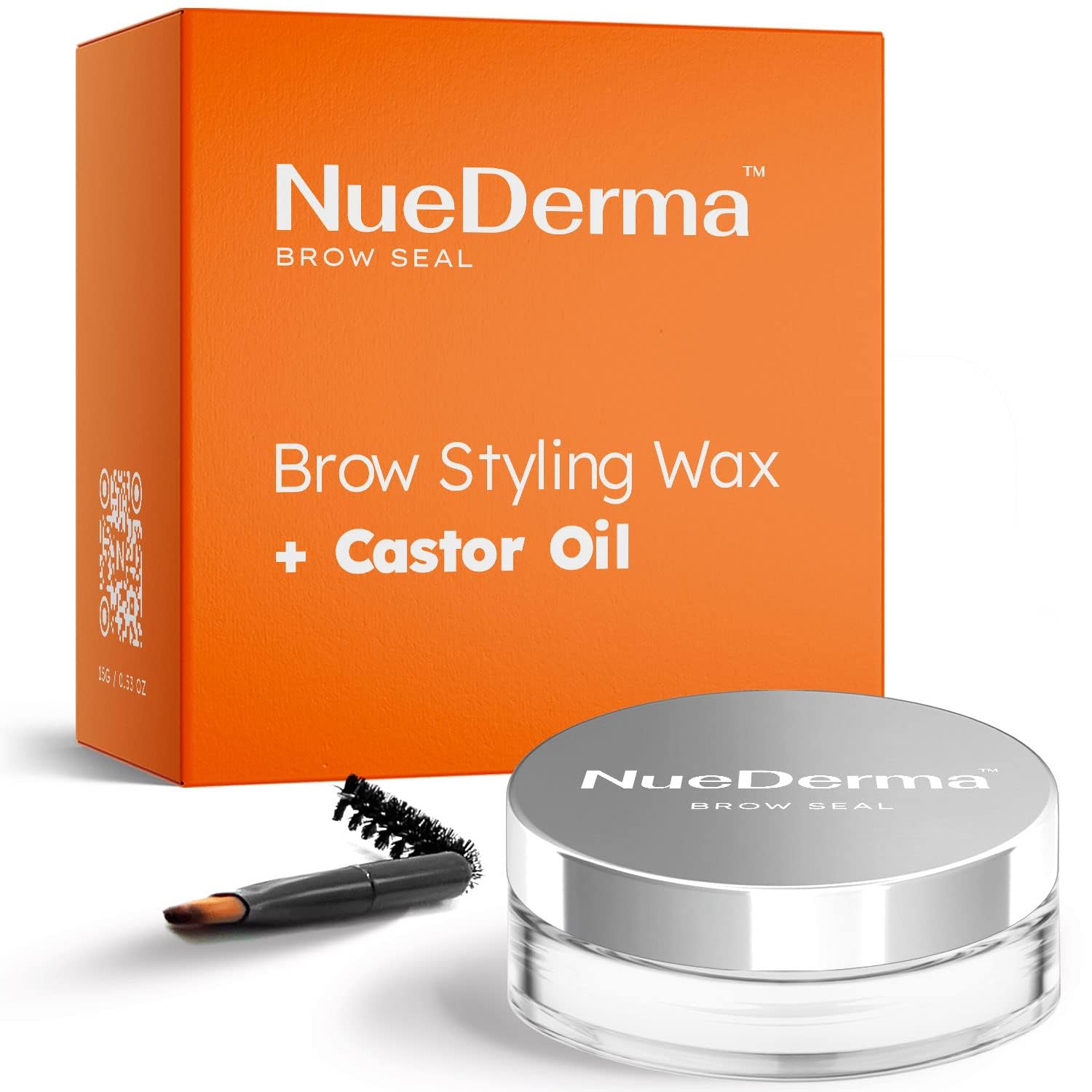 NueDerma - Brow Seal with Castor Oil - Clear Eyebrow Gel, Brow Wax, Waterproof Eyebrow Makeup, Brow Styling Wax for Feathered & Fluffy Brows - 1 OZ