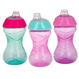 nuby clik-it soft spout no-spill easy grip sippy cup for girls - 3 count (pack of 1) 10 oz - 6+ months