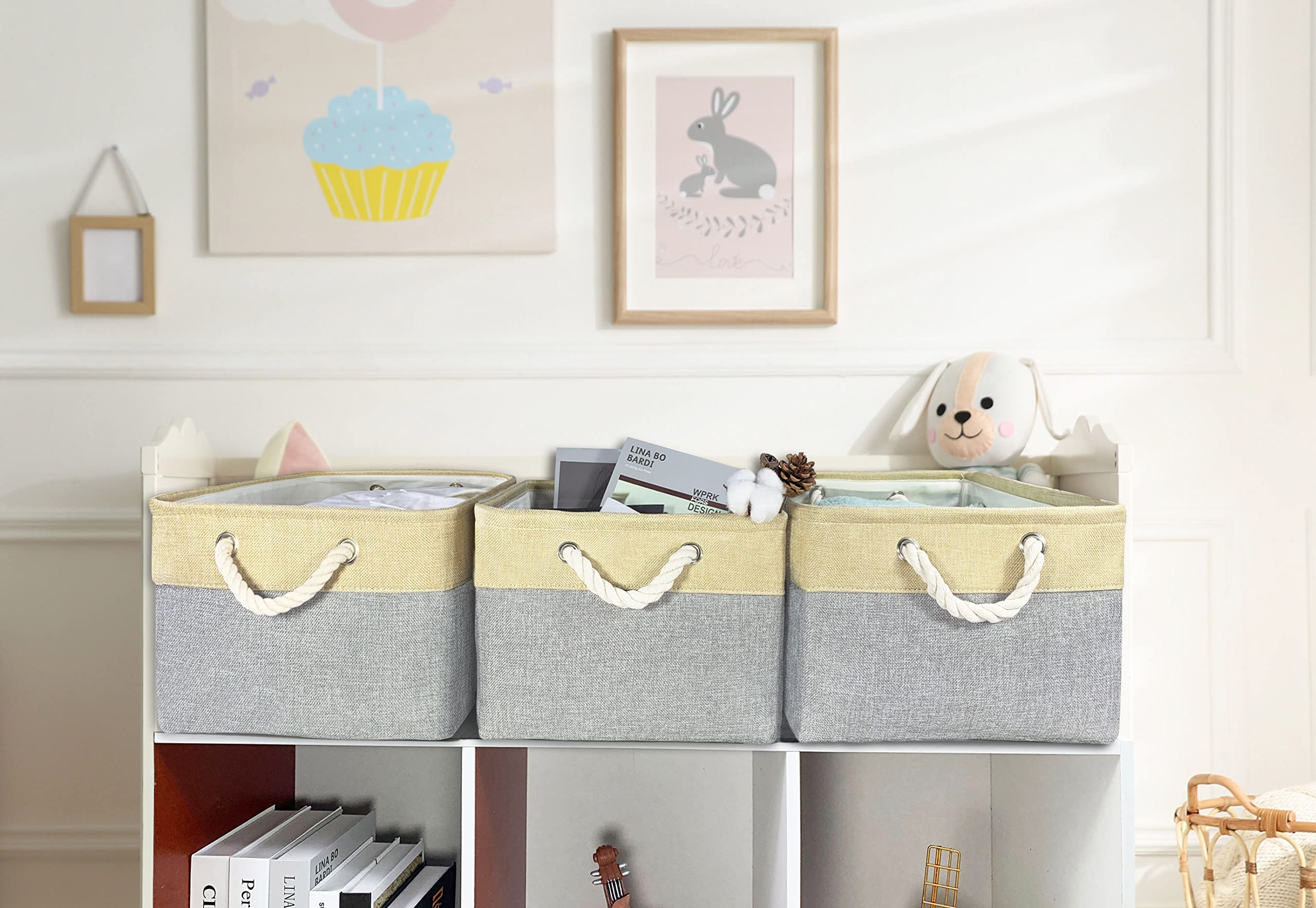 3 Pack Collapsible Fabric Storage Bins Shelf Baskets for Organizing, Closet Storage Baskets for Shelves Green Storage Cubes, Towel Organizer for Closet, Nursery, Clothes, Toys, Home, Laundry