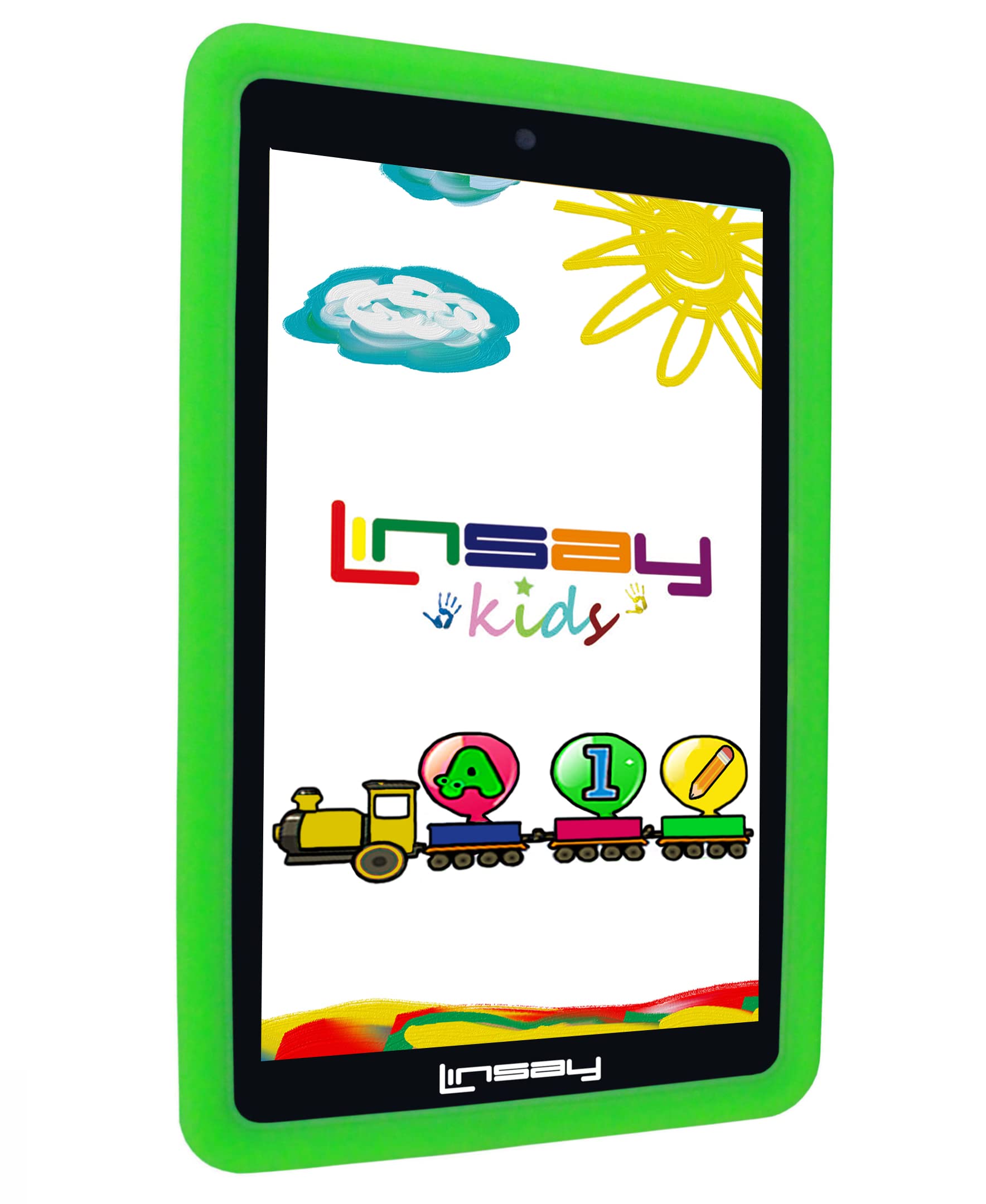 LINSAY 7" 2GB RAM 32GB Storage Android 12 Tablet with Green Kids Defender Case, Pop Holder and Pen Stylus