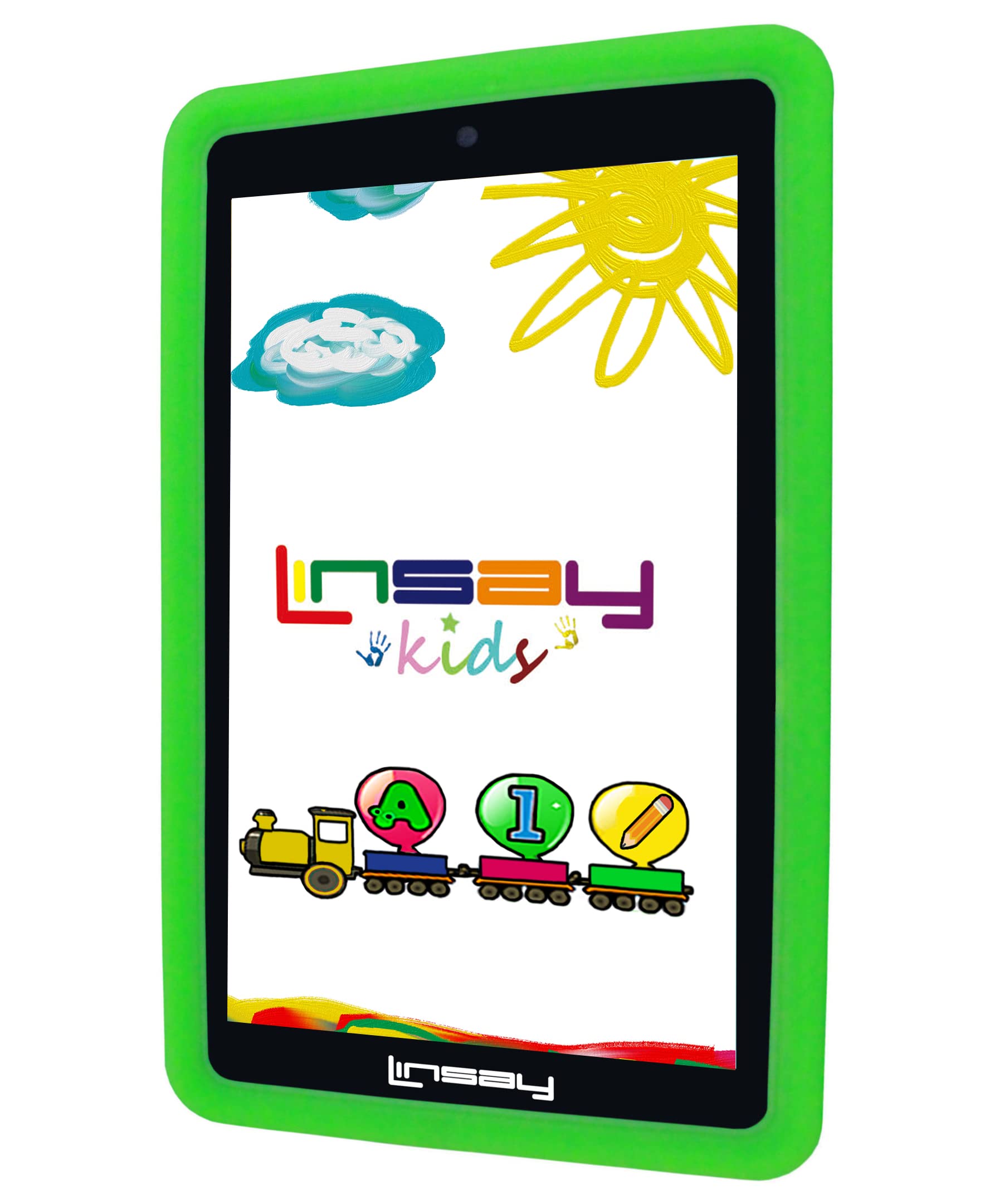 LINSAY 7" 2GB RAM 32GB Storage Android 12 Tablet with Green Kids Defender Case, Pop Holder and Pen Stylus