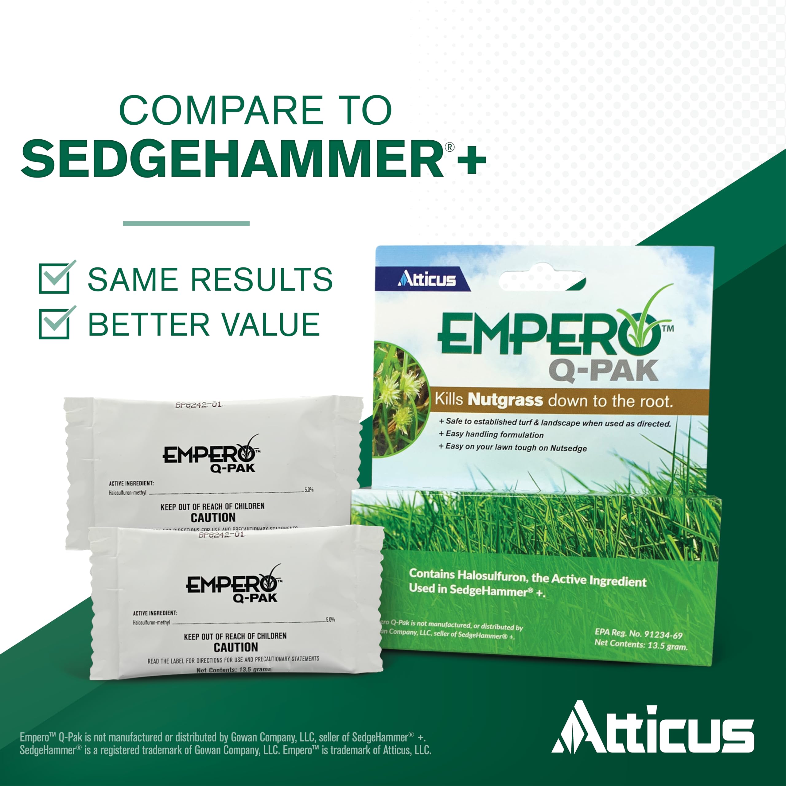 Atticus Empero Q-Pak Nutsedge Killer (Compare to SedgeHammer Plus) - (2 Pack) Turf Herbicide - Kills Nut Grass in Established Lawns, Ornamental Turfgrass, & Landscape Areas - Halosulfuron