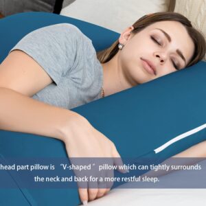 INSEN Pregnancy Pillows, L Shaped Full Body Maternity Pillow with Removable Cover, 57 Inch Pregnancy Pillows for Sleeping, Blue Jersey Cotton