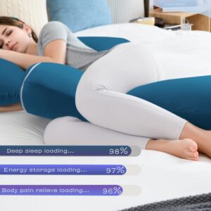 INSEN Pregnancy Pillows, L Shaped Full Body Maternity Pillow with Removable Cover, 57 Inch Pregnancy Pillows for Sleeping, Blue Jersey Cotton