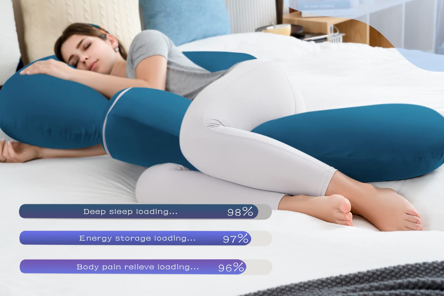 INSEN Pregnancy Pillows, L Shaped Full Body Maternity Pillow with Removable Cover, 57 Inch Pregnancy Pillows for Sleeping, Blue Jersey Cotton