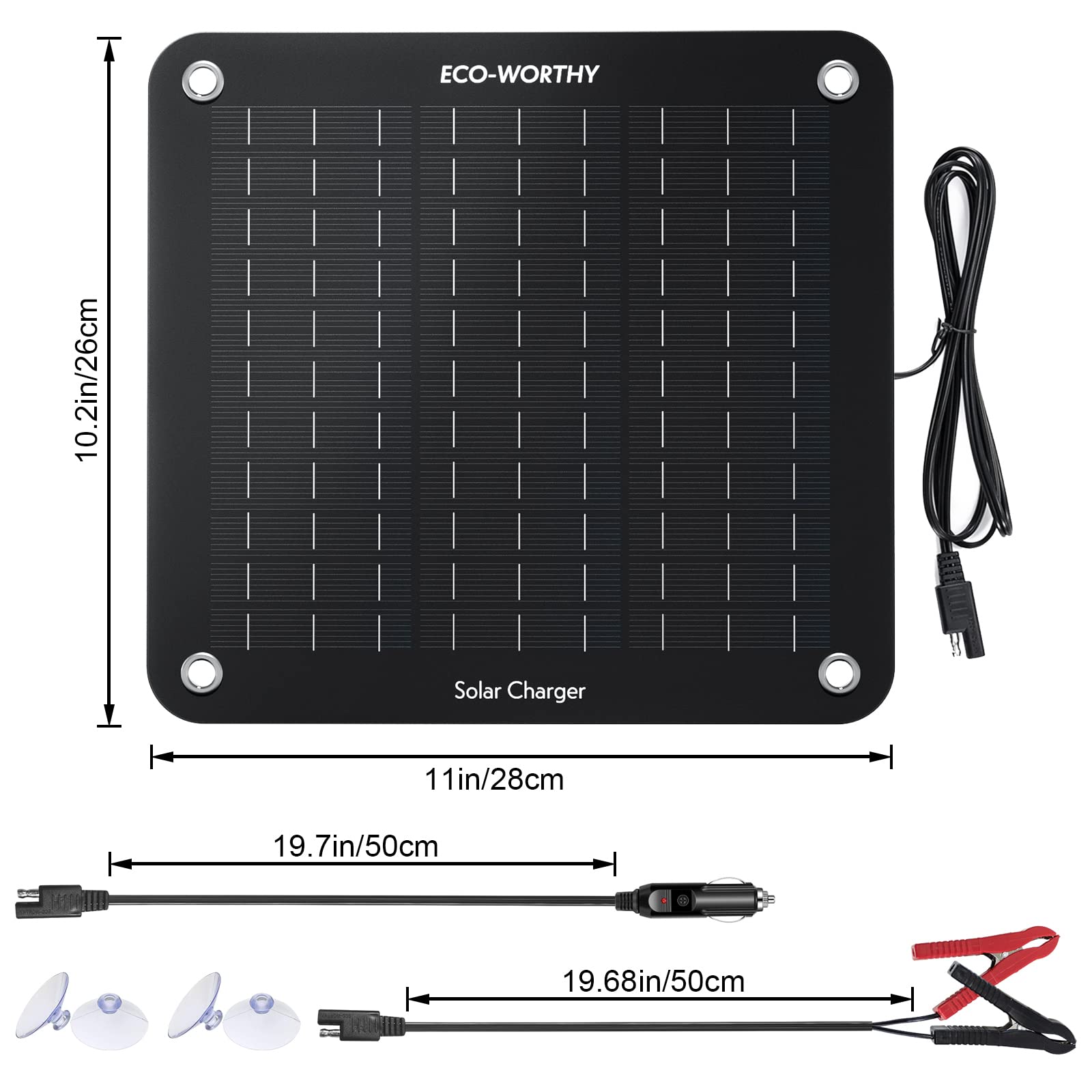 3.5W 12V Solar Panel Car Battery Charger - Portable Waterproof Solar Panel Trickle Charger Maintainer Kit with Cigarette Lighter Plug & Alligator Clip for Car Boat Marine Motorcycles Trailer RV Black