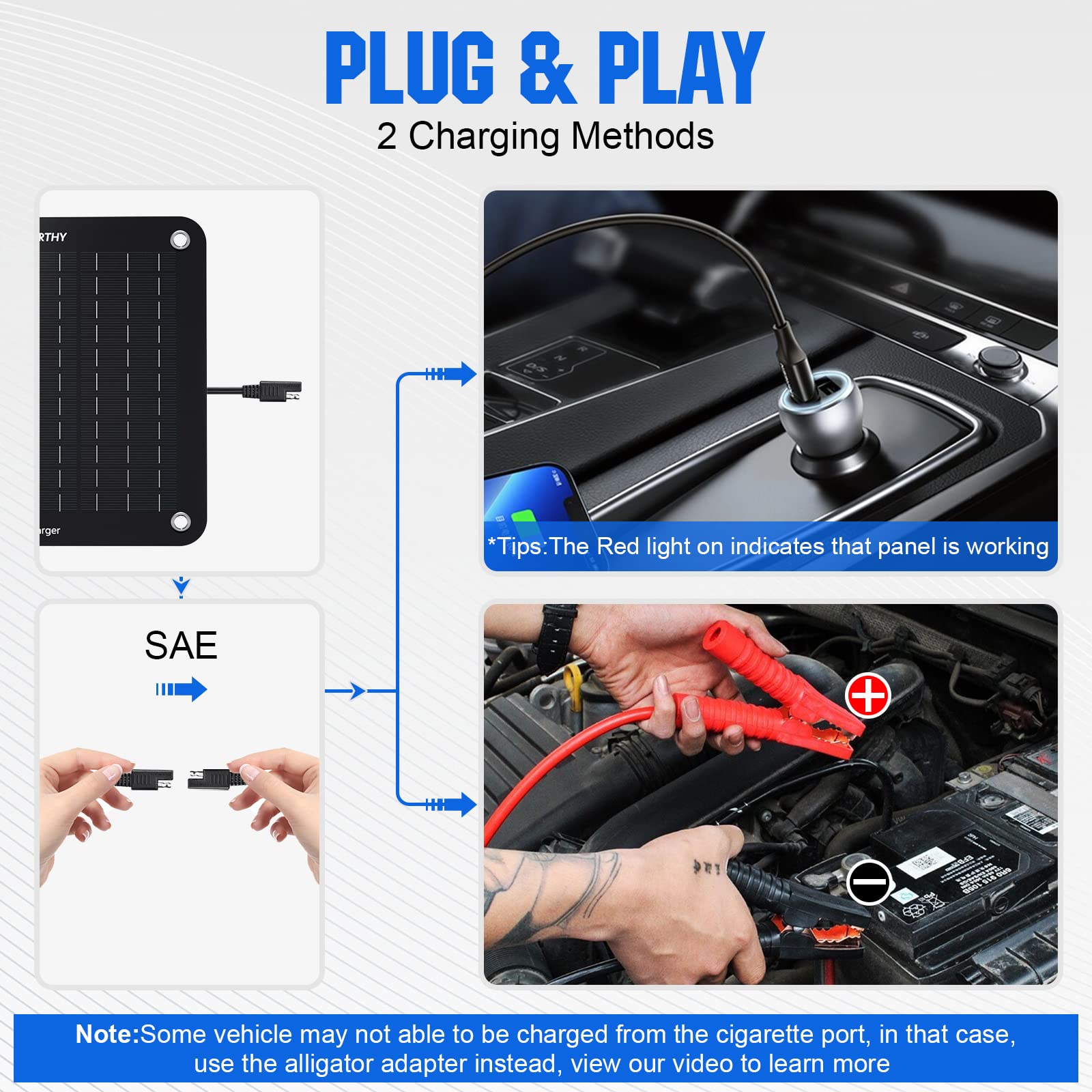 3.5W 12V Solar Panel Car Battery Charger - Portable Waterproof Solar Panel Trickle Charger Maintainer Kit with Cigarette Lighter Plug & Alligator Clip for Car Boat Marine Motorcycles Trailer RV Black