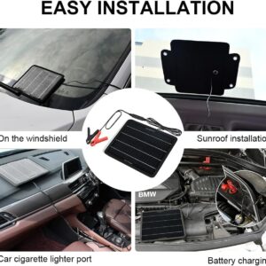 3.5W 12V Solar Panel Car Battery Charger - Portable Waterproof Solar Panel Trickle Charger Maintainer Kit with Cigarette Lighter Plug & Alligator Clip for Car Boat Marine Motorcycles Trailer RV Black