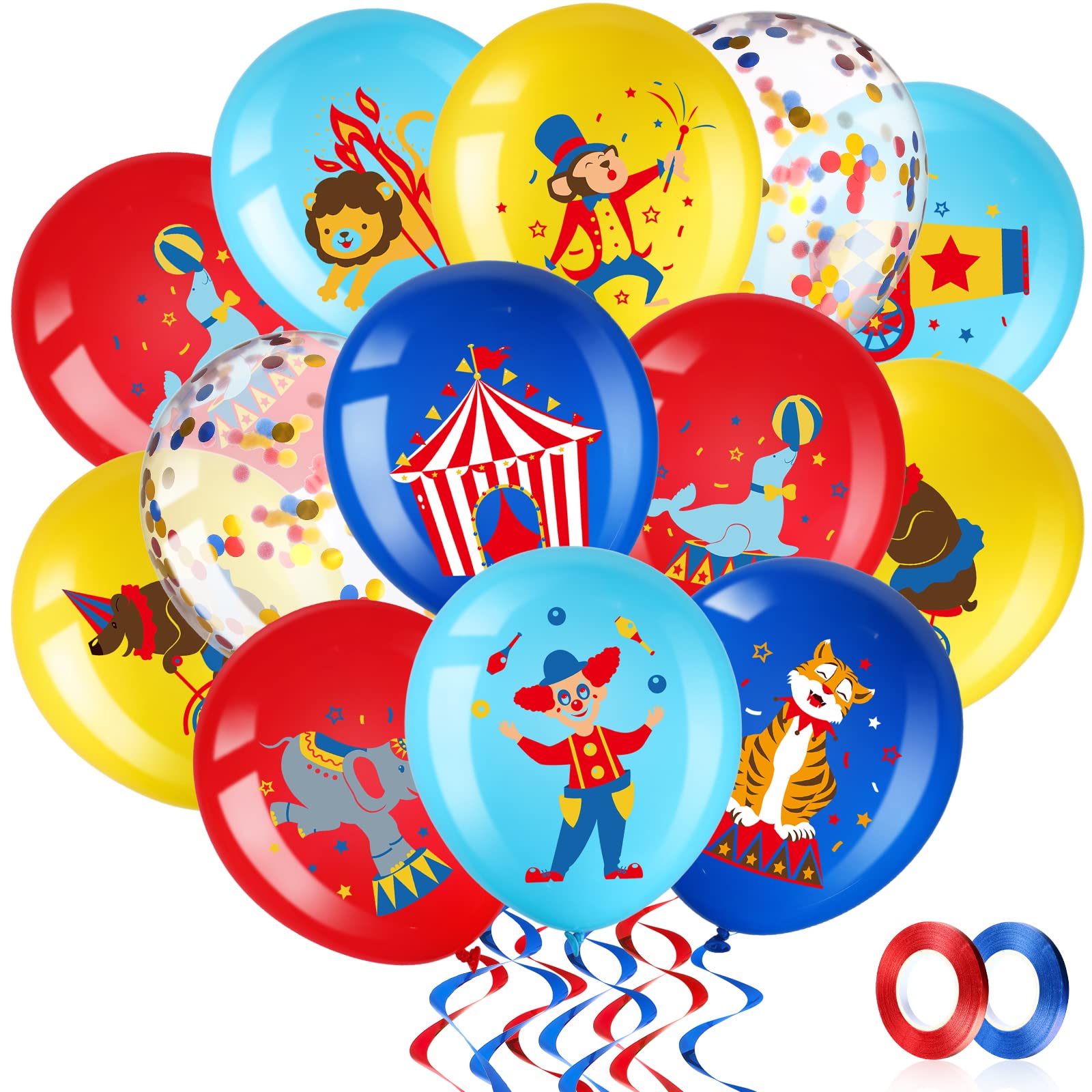 Suilung 60 Pack Carnival Theme Party Balloons Decorations,12 Inch Circus Animal Latex Confetti Balloons for Carnival Birthday Party Clown Party Showman Party Baby Shower Supplies