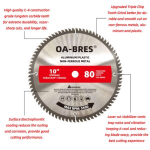 10 Inch 80T Aluminum Non-Ferrous Metal Saw Blade with 5/8-Inch Arbor, Upgrade TCG Grind