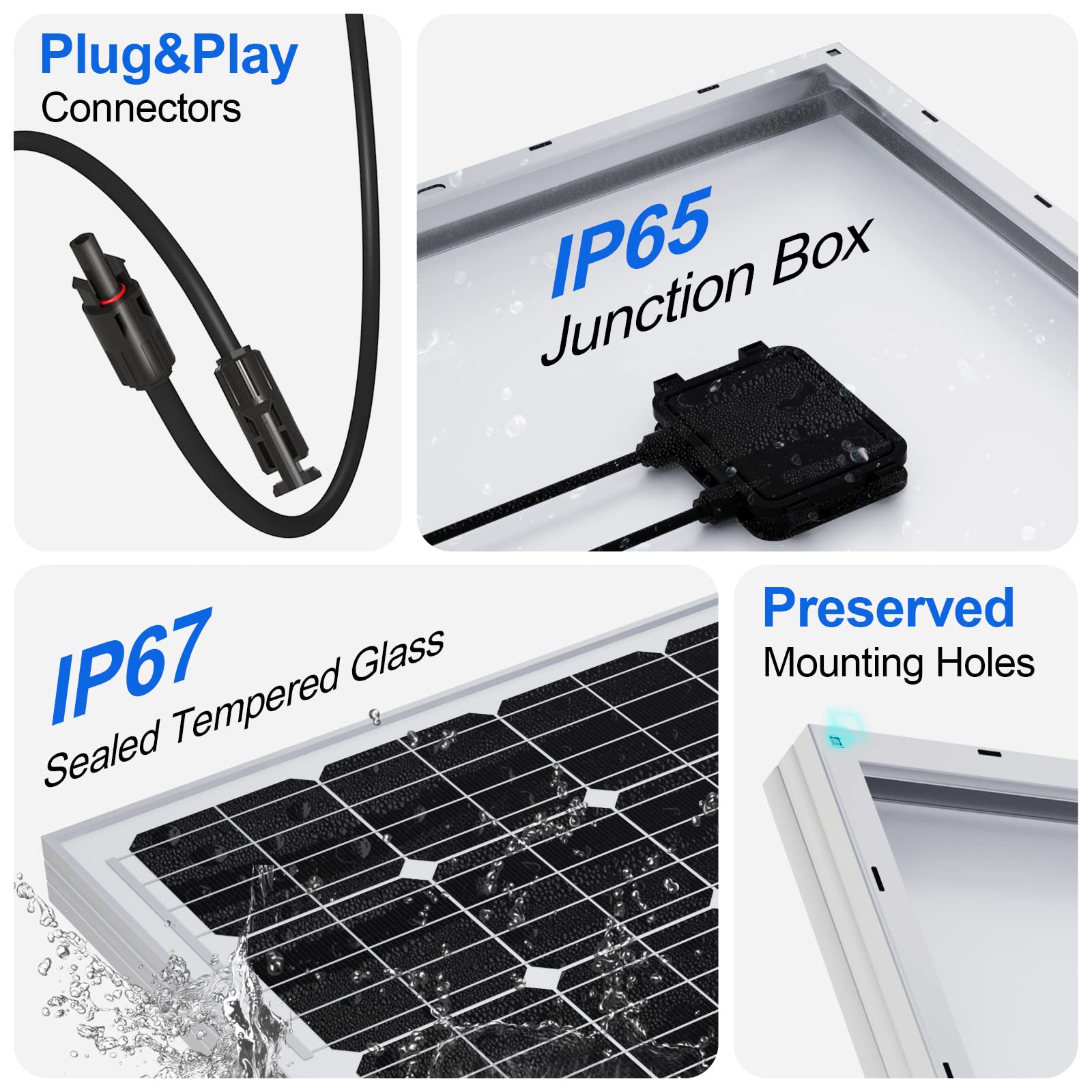 ECO-WORTHY 195 Watt 12 Volt Monocrystalline Solar Panel Module Off Grid PV Power for Battery Charging, Boat, Caravan, RV